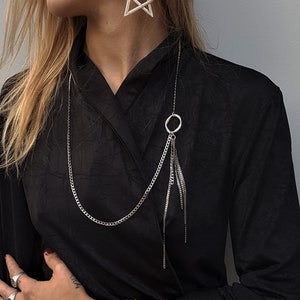 Multi Chains Necklace, Womens Long Necklace, Silver Statement Necklace ...