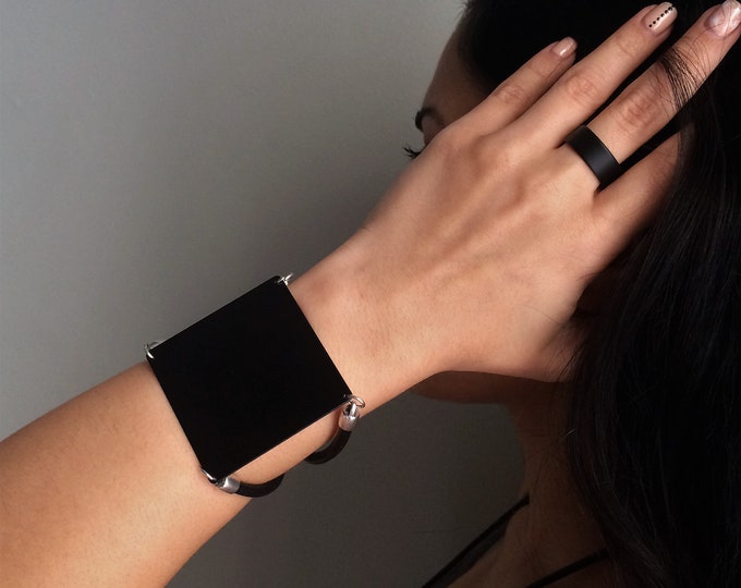 Womens Black Square Bracelet Black Metal Sharp Cuff Bracelet | Etsy
