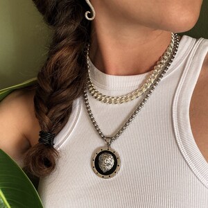 Large Stainless Steel Lion Pendant Necklace SET• Layering Chunky Box ...