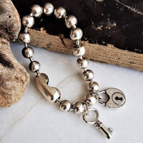 Chunky Ball Chain With Padlock and Key Uno De 50 Style Key - Etsy