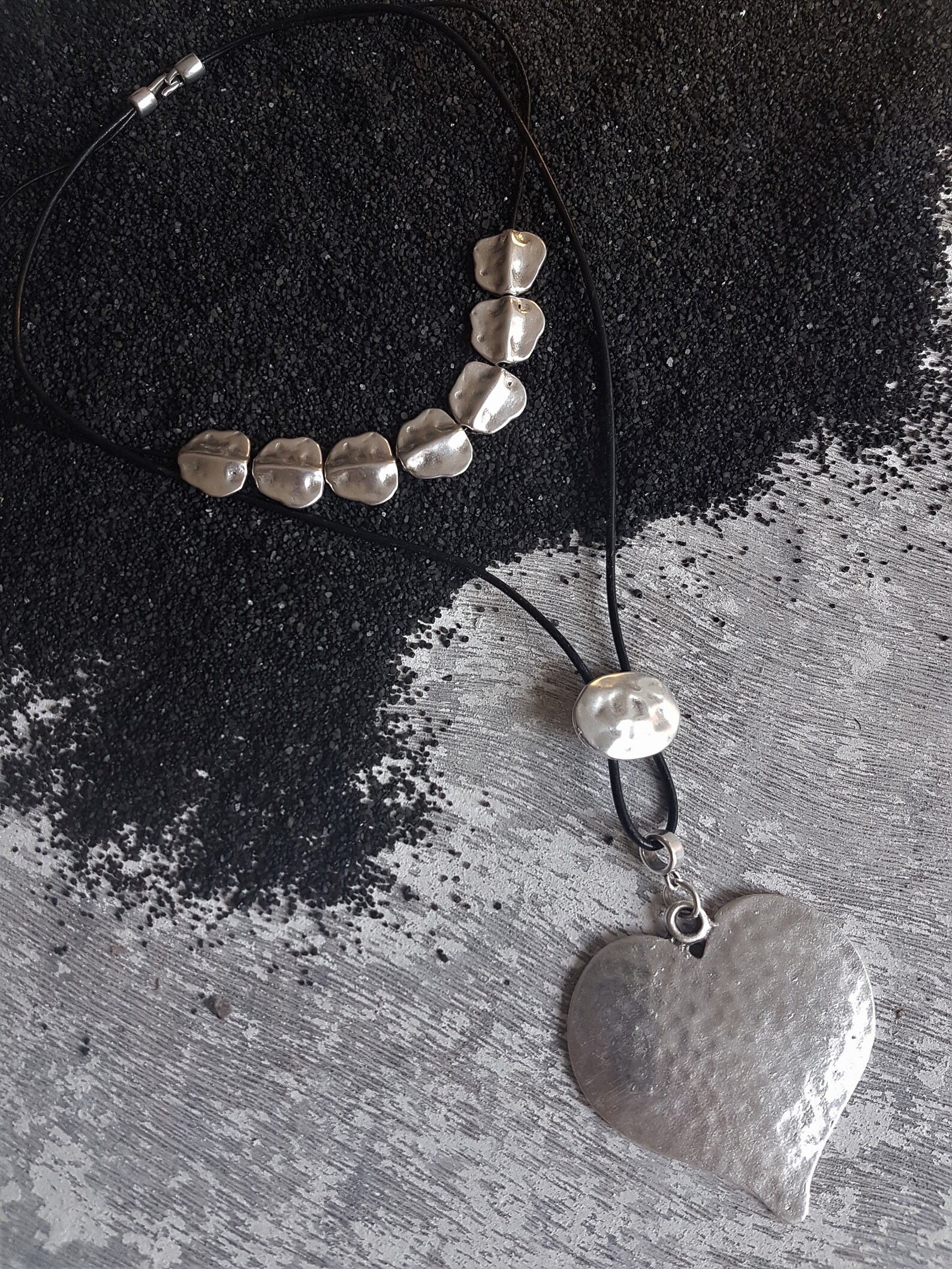 Silver Large Heart Necklace Chunky Hammered Heart Pendant - Etsy