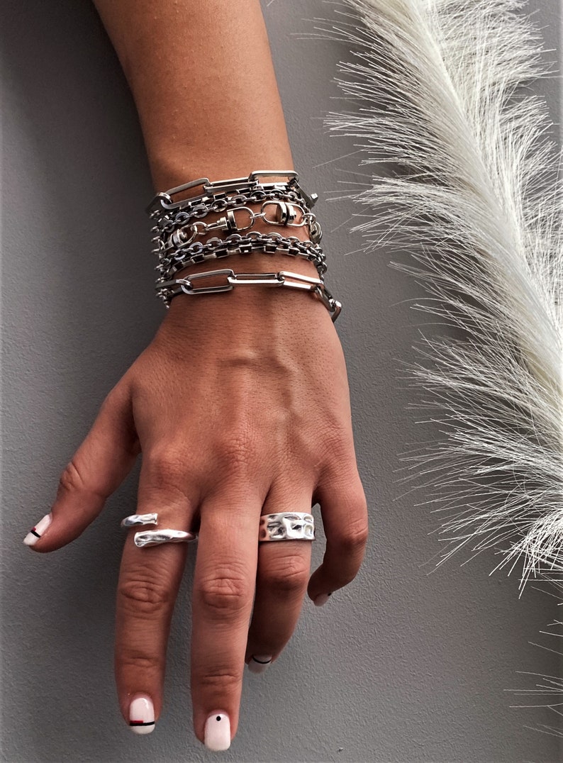 Silver Multi Chains Chunky Bracelet Womens Multi Strand - Etsy