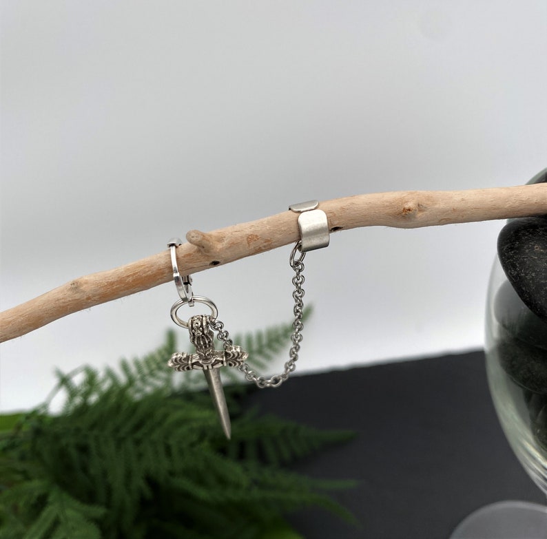 Silver Plated Sword Chain Drop Earring Edgy Punk Rock - Etsy