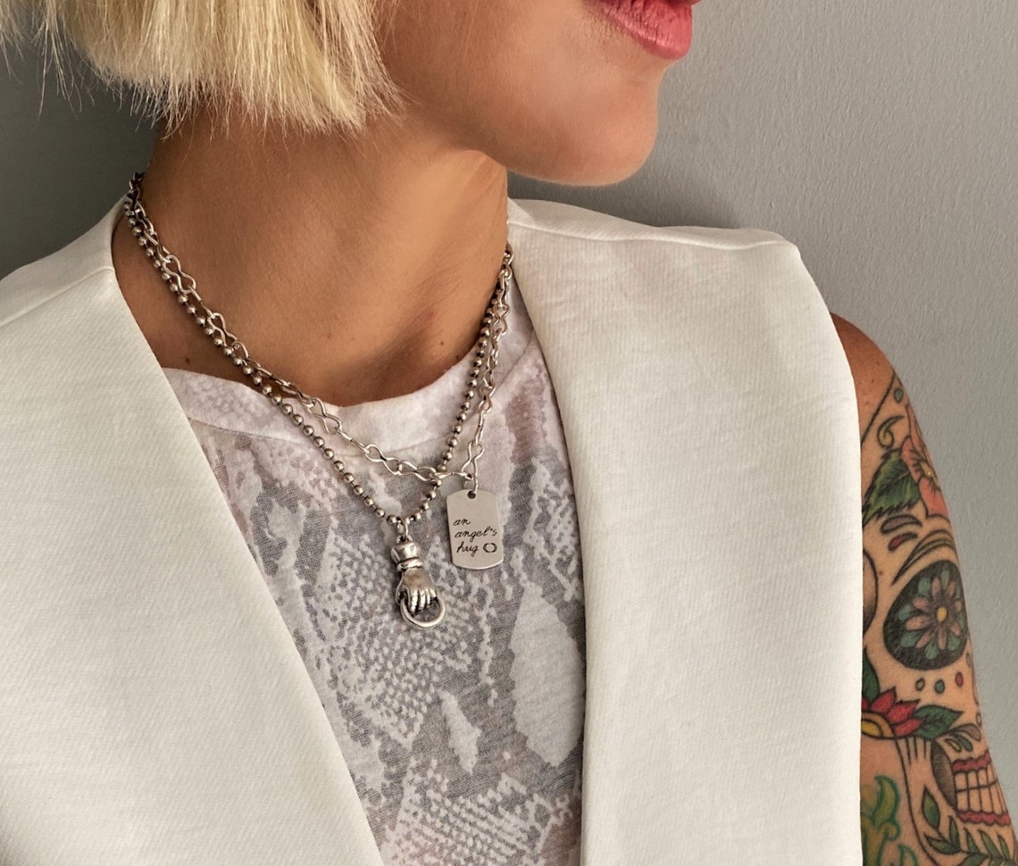 Set of Three Silver Chain Layered Punk Rock Style Pendants - Etsy