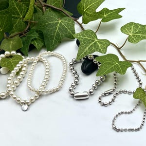 Elegant Chunky Pearl Beaded Anklet• Stacking Silver Ball Chain Ankle ...