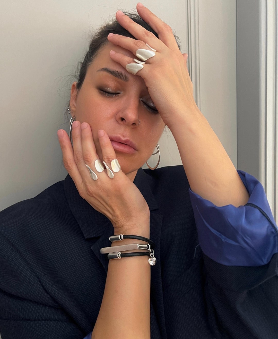 Large Double Sided Ring• Curved Open Ring• Smooth Abstract Shaped Ring ...