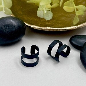 Womens Black Double Line Minimal Ring, Matte Black Knuckle Ring ...
