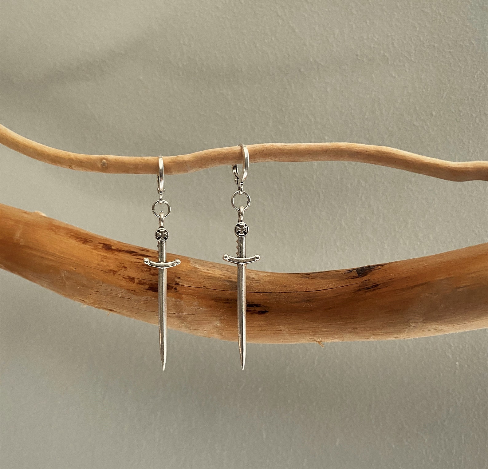 Silver medieval sword womens earrings statement sword drop | Etsy