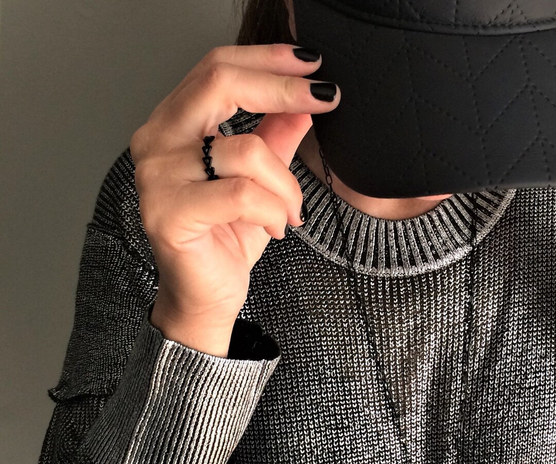 Black Brass Adjustable Ring, Women's Triangles Ring, Black Open Ring ...