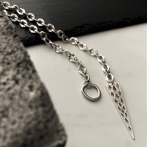 Antique Silver Chain Lariat Necklace, Bold Chain Sharp Necklace, Womens ...