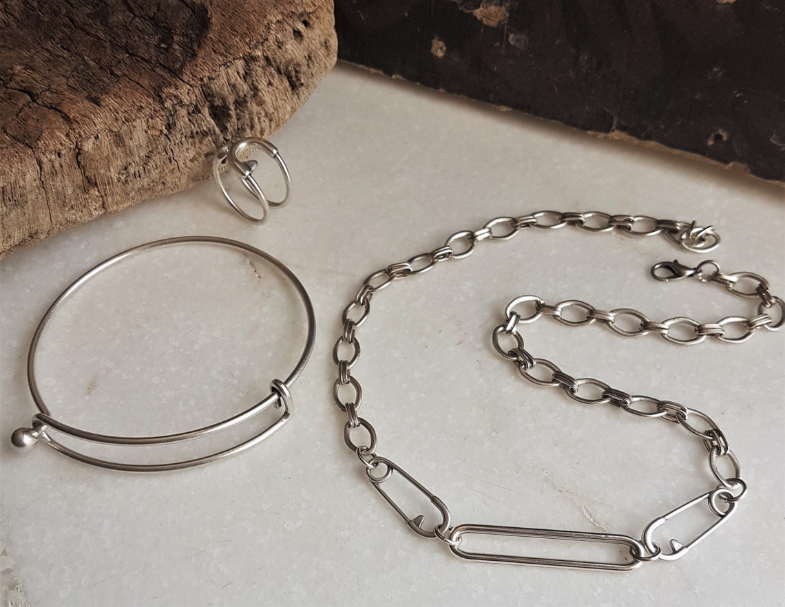 Open Silver Safety Pin Cuff Ring Adjustable Pin Warp Ring - Etsy