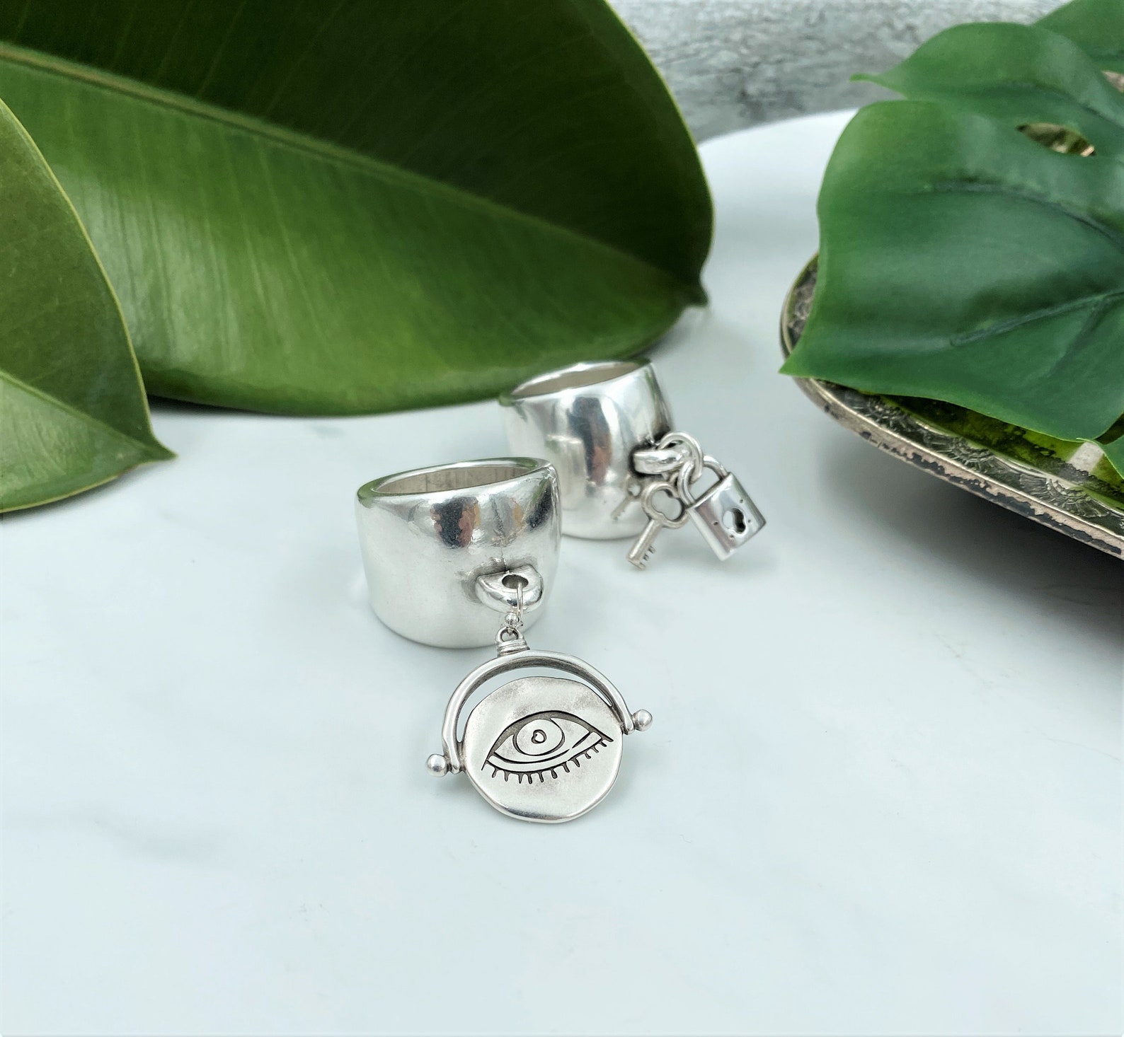 Giant EVIL EYE Ring, Statement Padlock With Key Ring, Heavy Massive ...