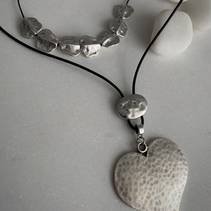 Silver Large Heart Necklace Chunky Hammered Heart Pendant - Etsy