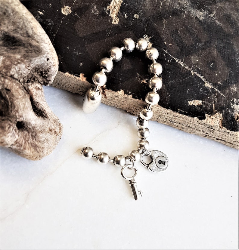 Womens Chunky Padlock and Key Ball Chain Bracelet Silver Ball - Etsy