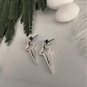 Antique Silver Pointy Star Earrings, Long Sharp Stud Earrings Set, Edgy ...