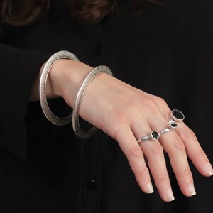 Antique Silver Solid Bracelet, Thick Engraved Stacking Bracelet ...