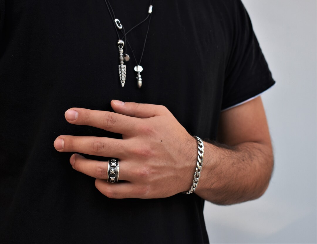 Heavy Bold Adjustable Mens Band Ring Raw Solid Silver Thick - Etsy