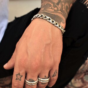 Antique Silver Double Bar Scratched Open Ring• Mens Textured Style Band ...