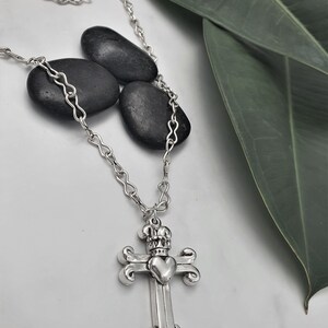 Large Silver Cross Chain Necklace, Big Cross Silver Chain Pendant ...
