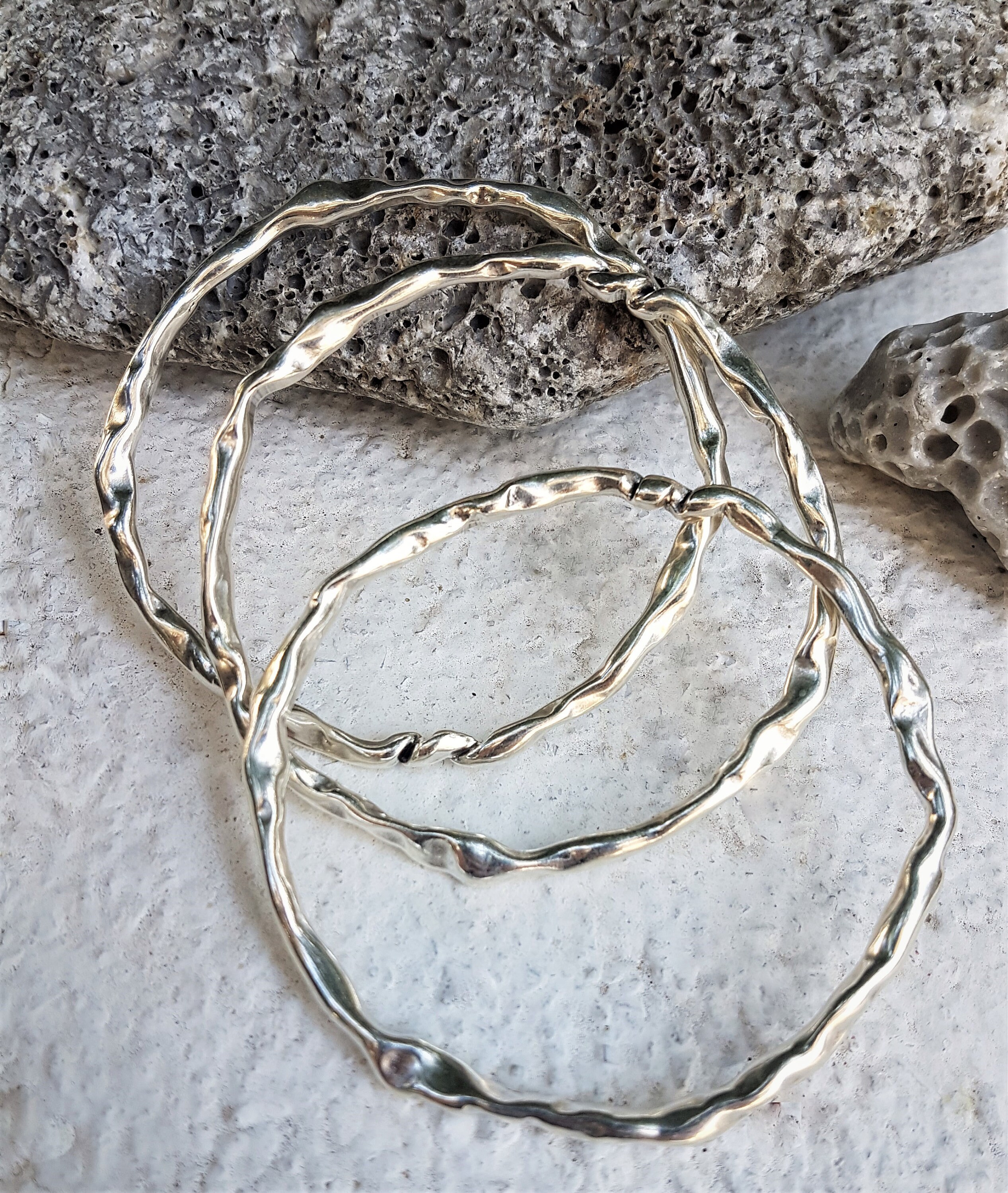 Set of Three Silver Chunky Bangles Branch Bangles Silver | Etsy
