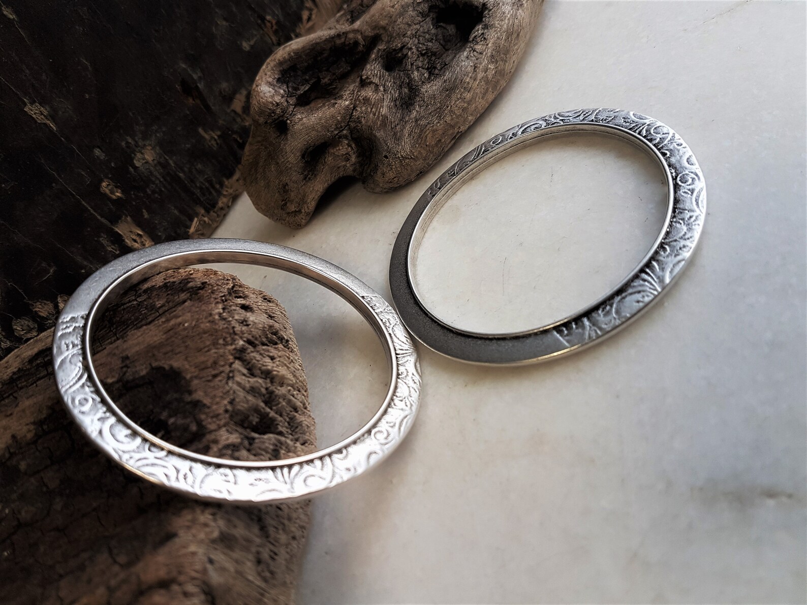 Antique Silver Solid Bracelet Thick Engraved Stacking | Etsy