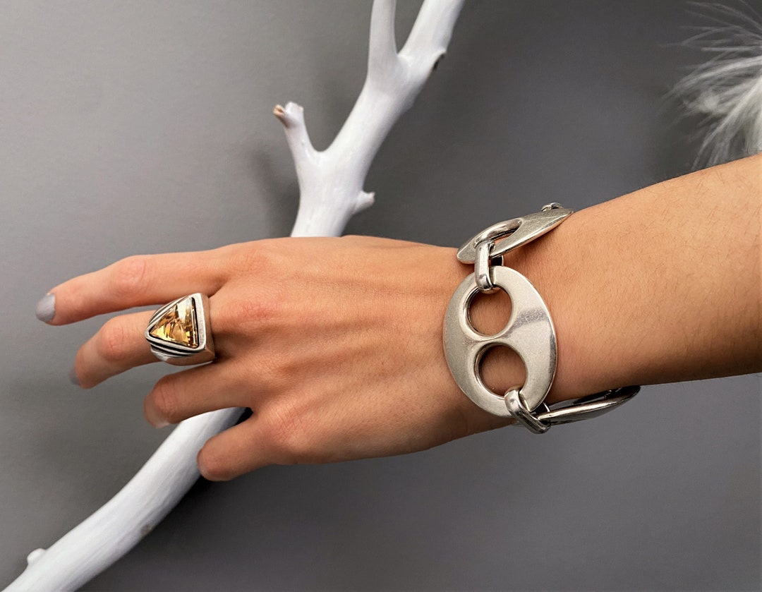 Extra Large Links Chain Vintage Style Bracelet, Giant Antique Silver ...