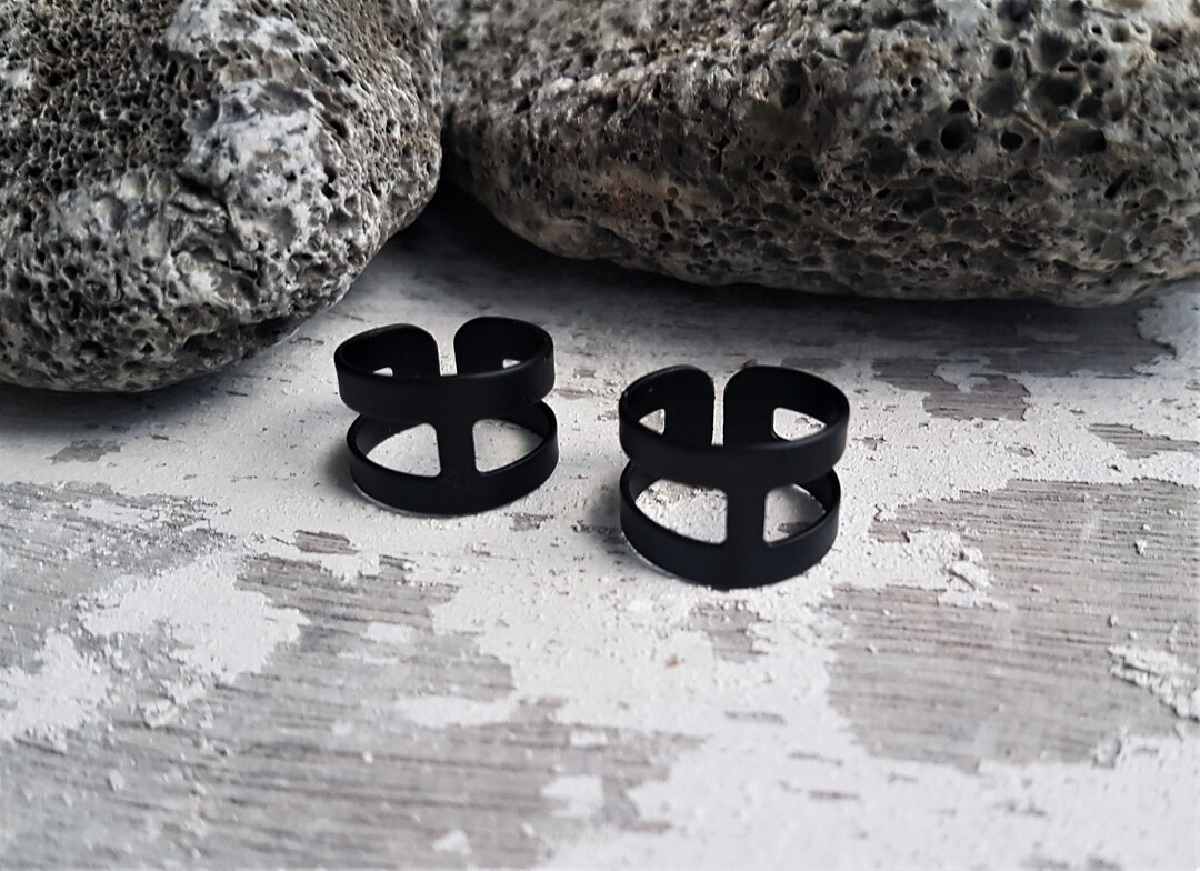 Womens Matte Black Double Line Minimal Ring, Jet Black Stacking Ring ...