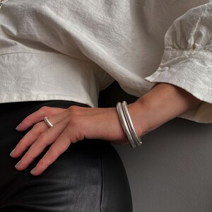 Solid Silver Plated Open Thick Cuff Bracelet, Bold Silver Smooth Cuff ...
