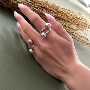 Twist Double Balls Open Ring• Chunky Spheres Wrap Around Ring ...