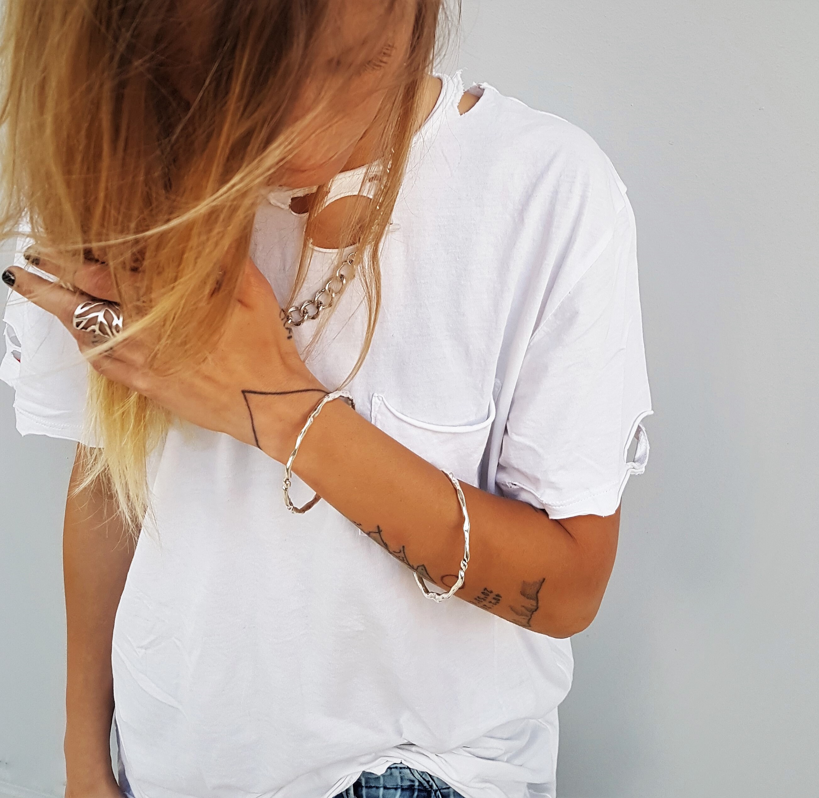 Set of Three Silver Chunky Bangles Branch Bangles Silver | Etsy