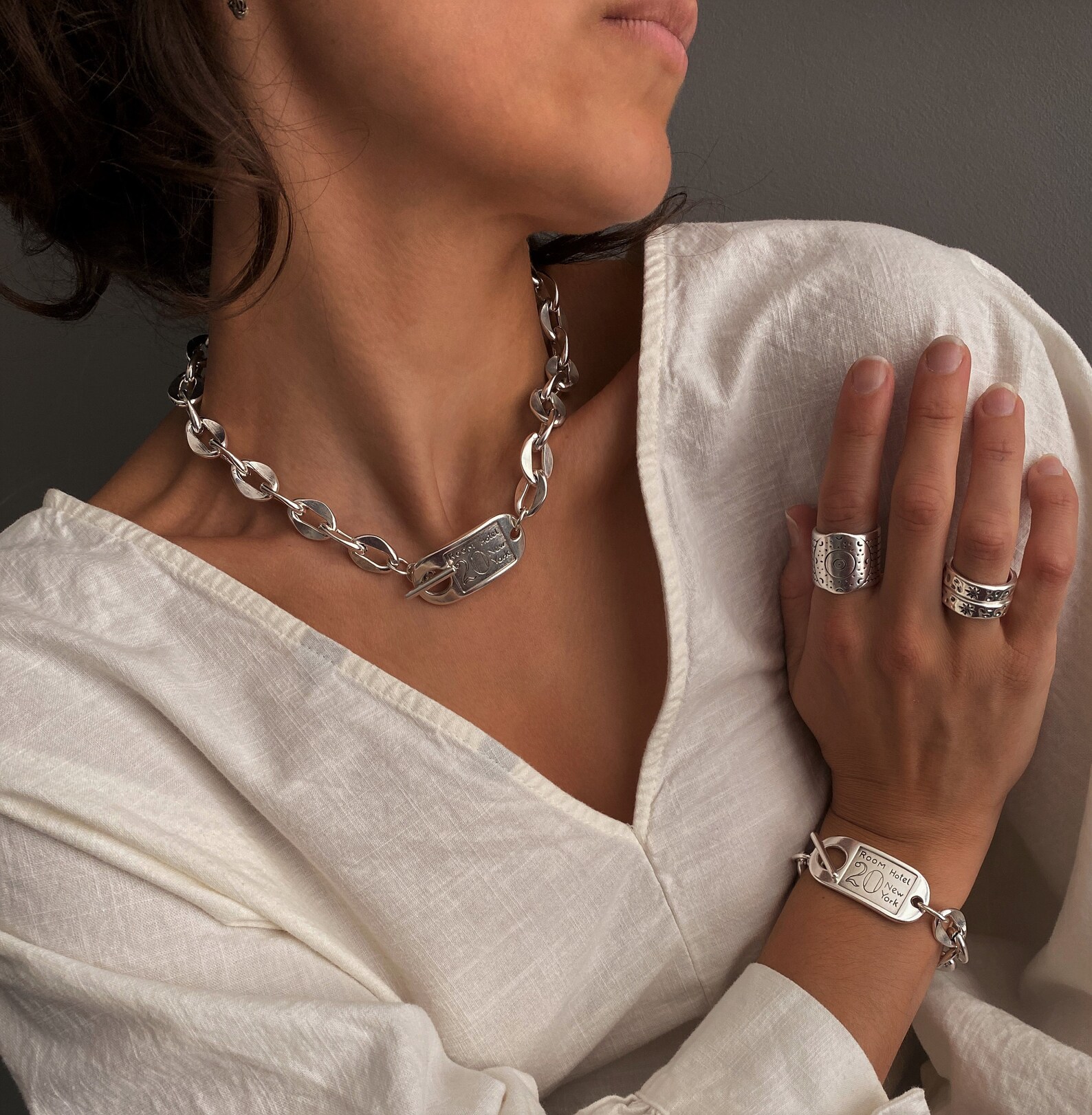 Antique Silver Bold Chain Necklace, Uno De 50 Style Chain Necklace ...