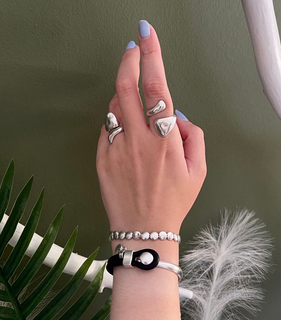 Oversized Wide Hammered Silver Statement Ring• Everyday Geometric Chunky Wrap Ring• Smooth ...