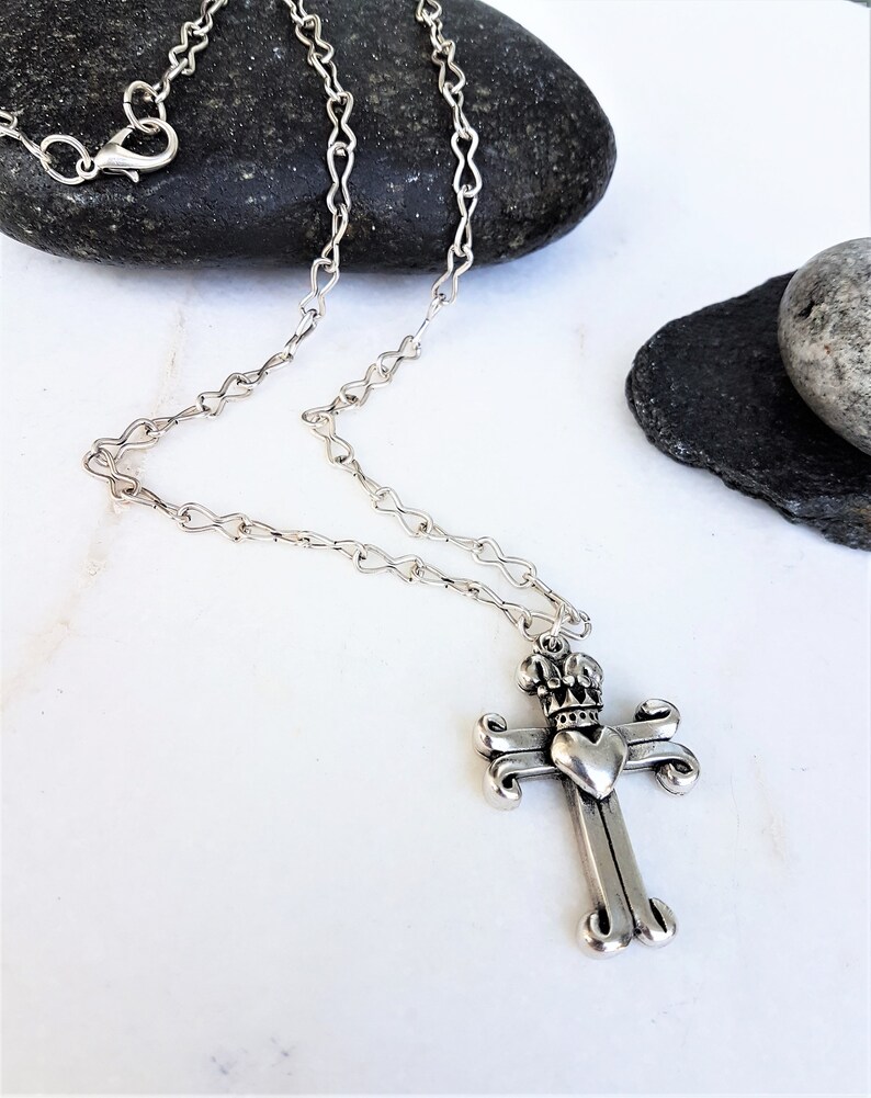 Large silver cross chain necklace big cross silver chain | Etsy