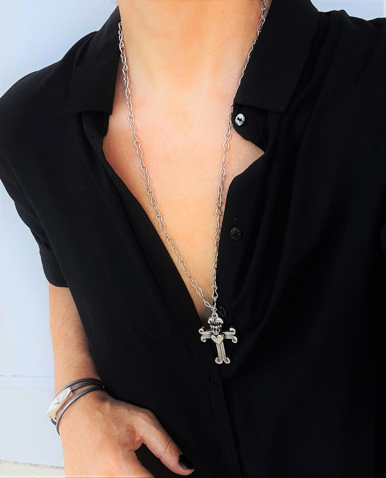 Large silver cross chain necklace big cross silver chain | Etsy