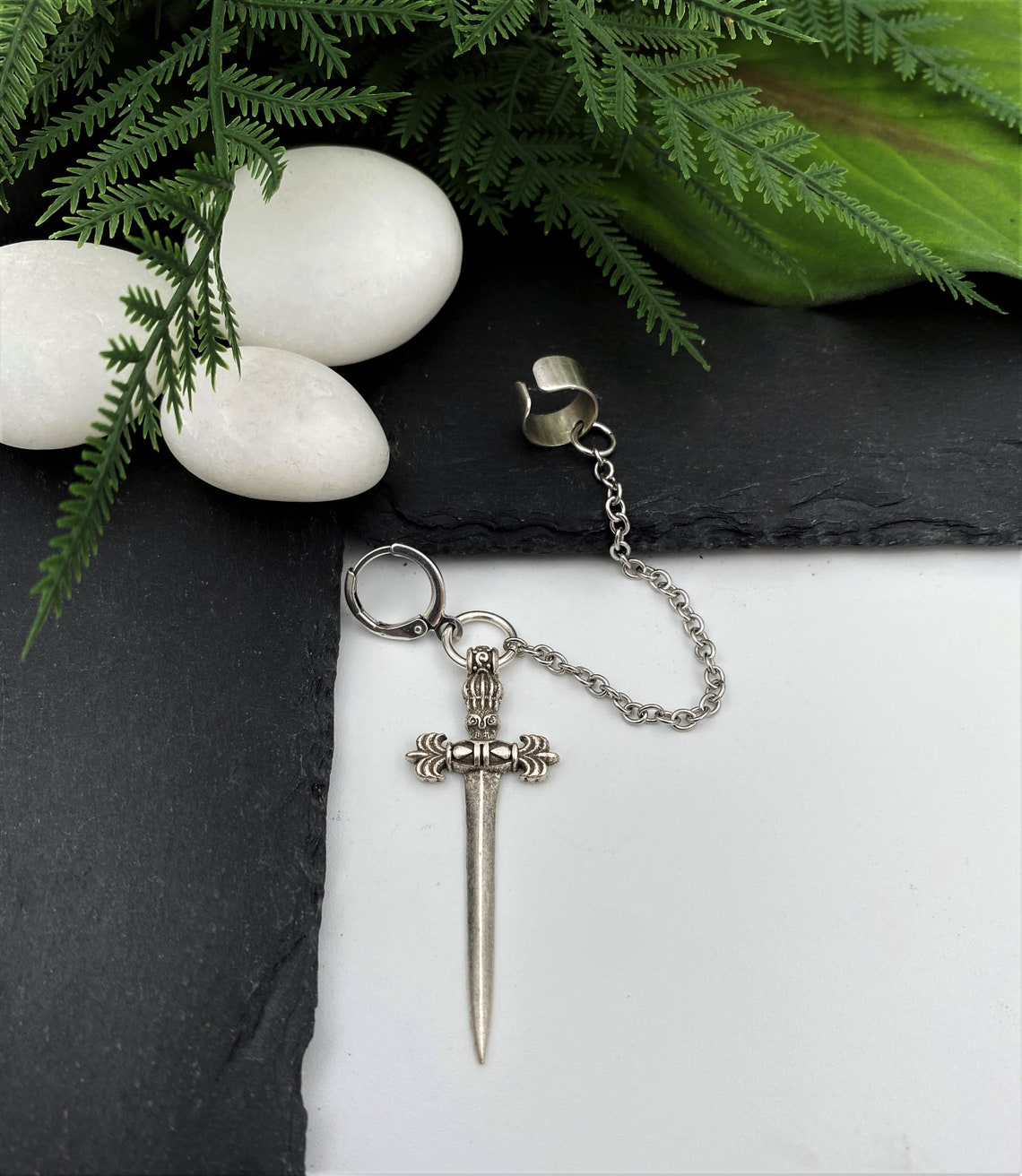 Silver Plated Sword Chain Drop Earring Edgy Punk Rock - Etsy