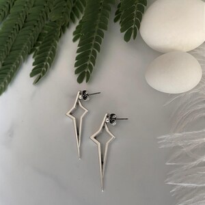 Antique Silver Pointy Star Earrings, Long Sharp Stud Earrings Set, Edgy ...
