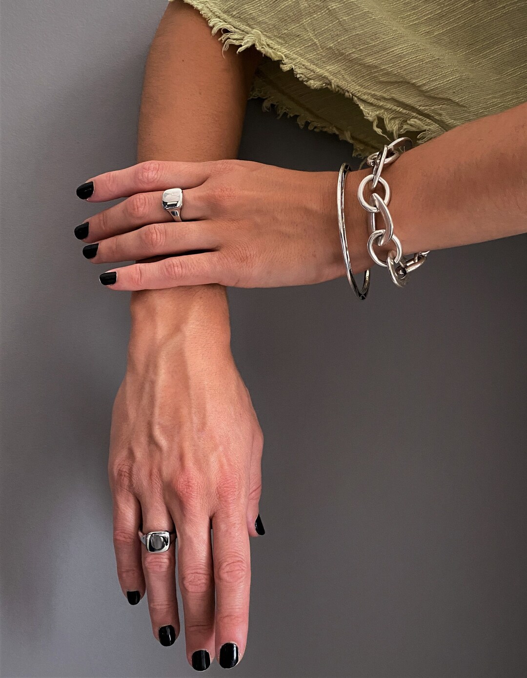 Shiny Soft Square Flat Top Ring• Smooth Rectangular Stainless Steel ...