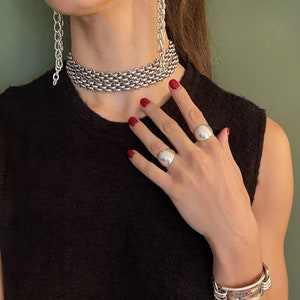 Chunky Stainless Steel Chainmail Choker, Oversized Chain Choker ...