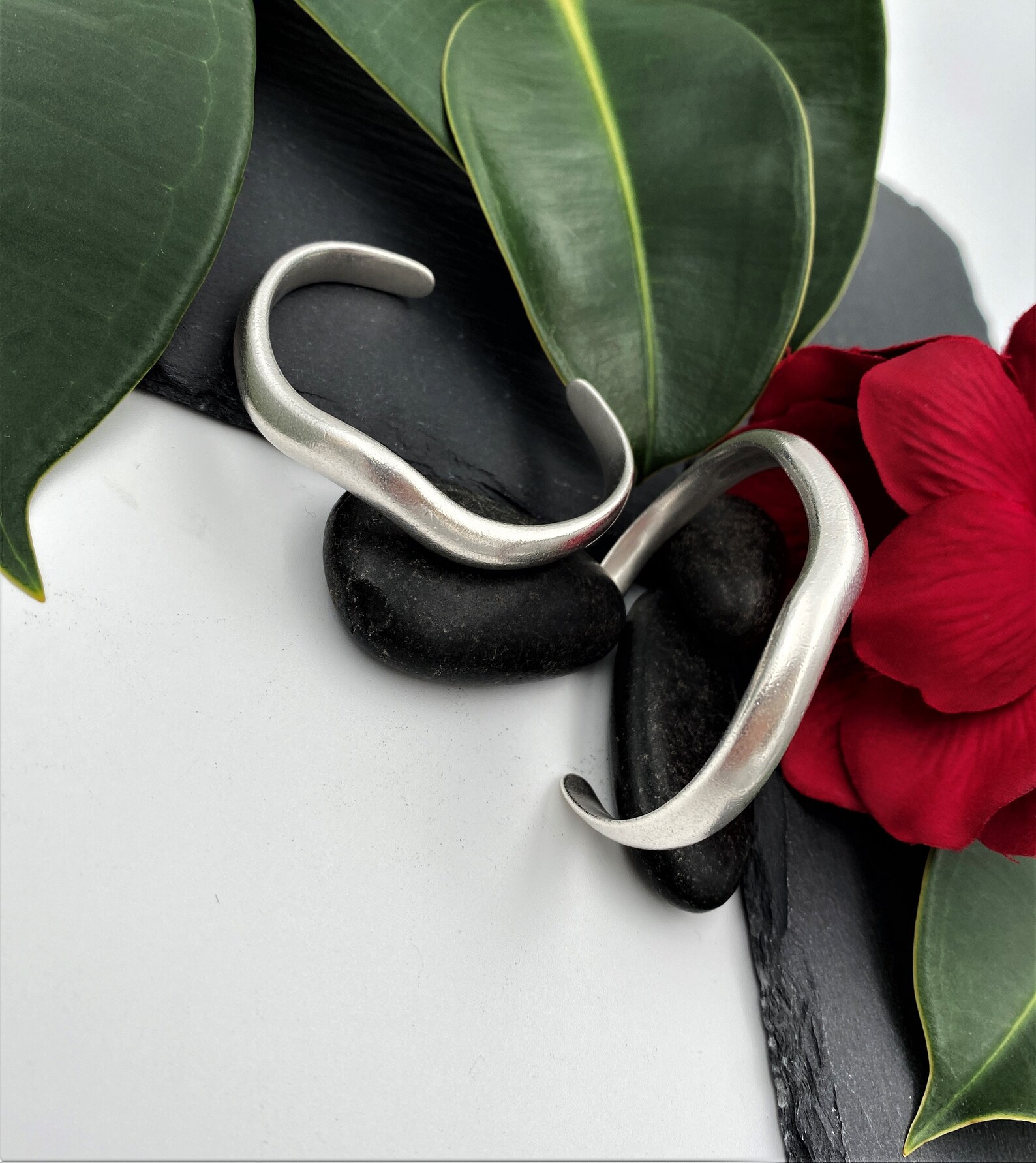 Wavy Antique Silver Open Cuff Bracelet Sturdy Silver Abstract - Etsy