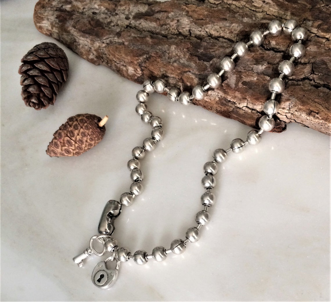 Chunky Ball Chain With Padlock and Key Uno De 50 Style Key - Etsy