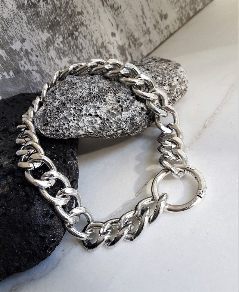 Extra large silver clasp ring light link chain choker womens | Etsy