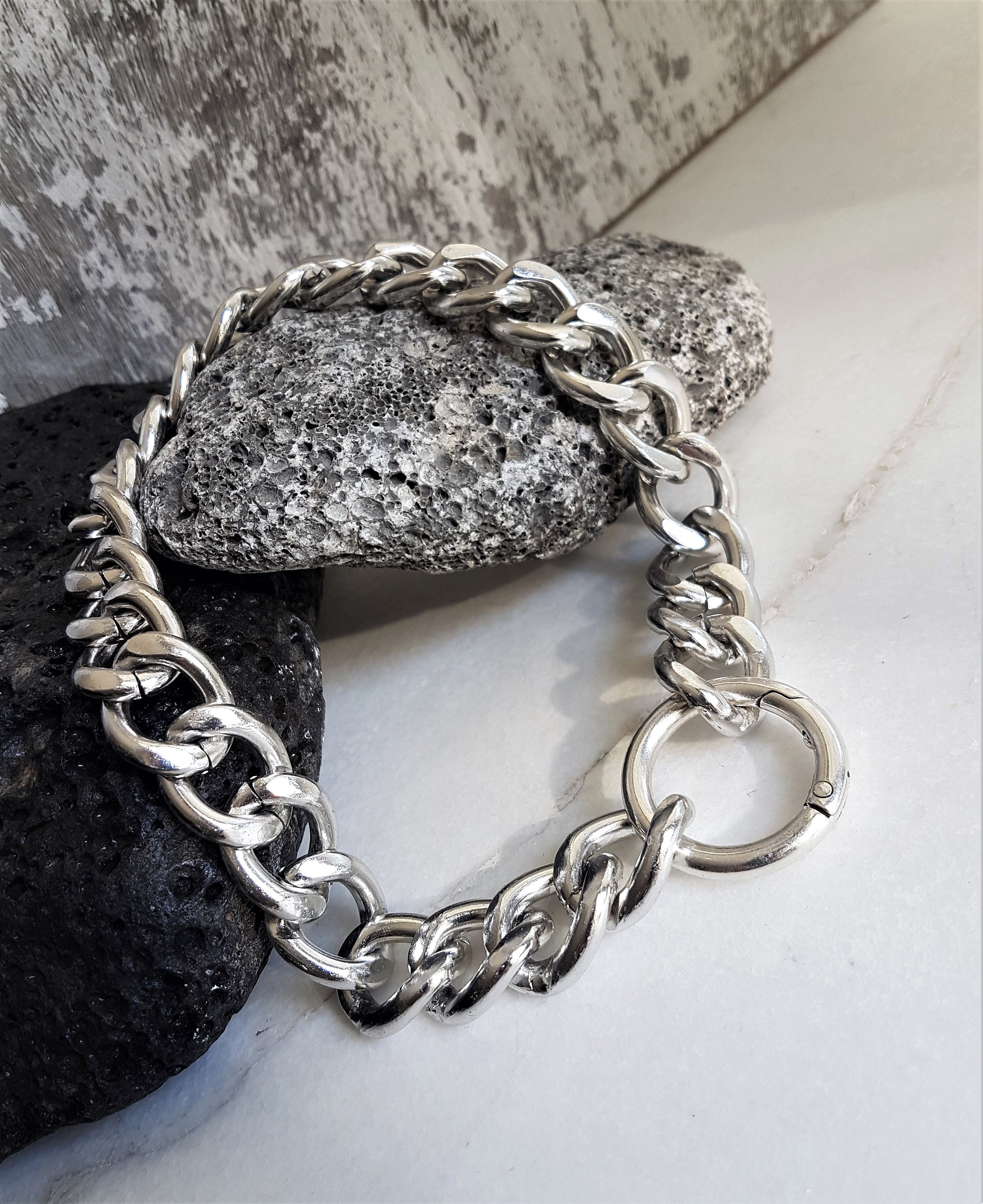 Extra large silver clasp ring light link chain choker womens | Etsy