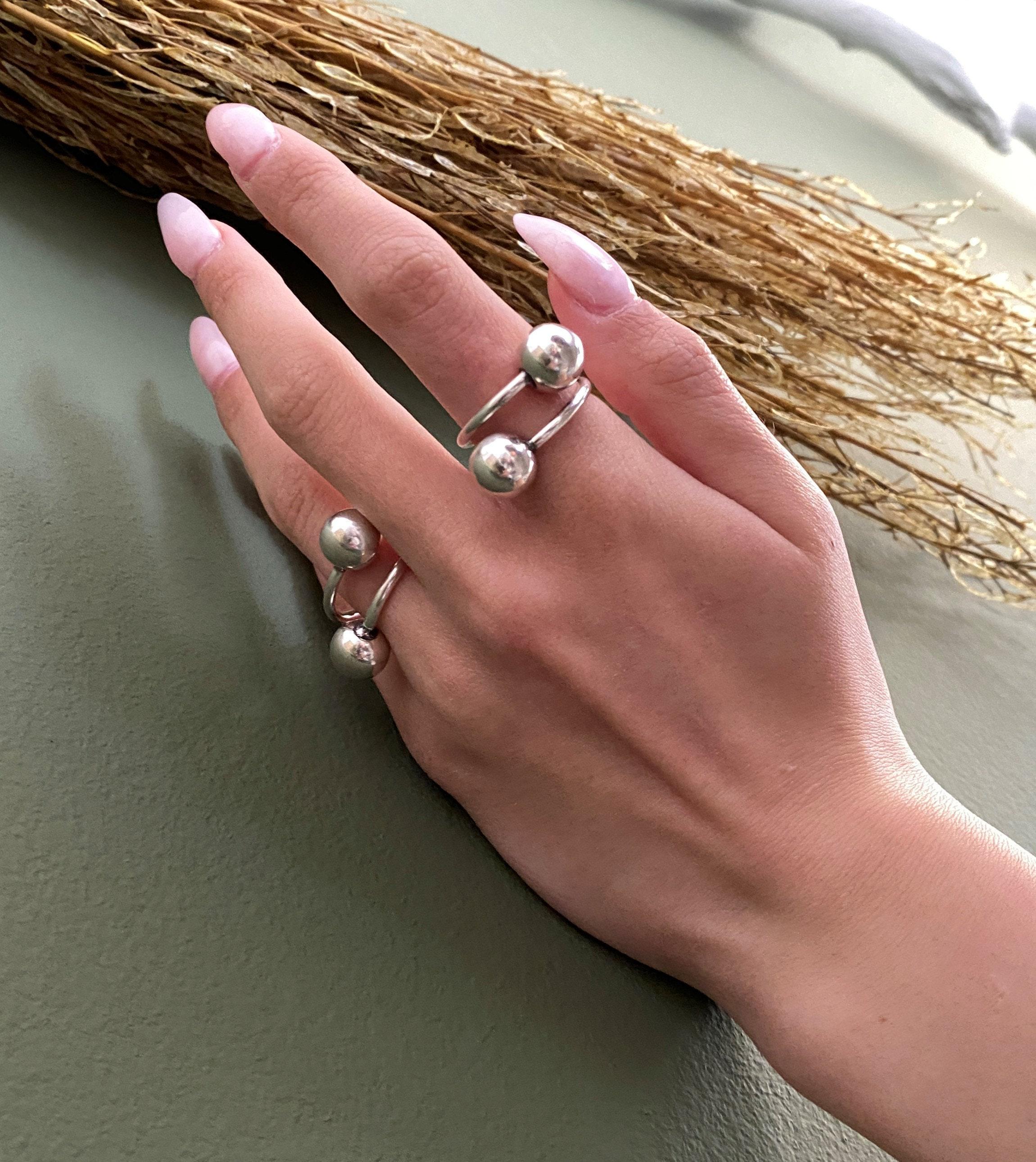 Twist Double Balls Open Ring• Chunky Spheres Wrap Around Ring ...