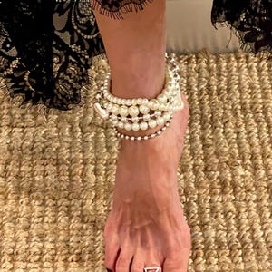 Elegant Chunky Pearl Beaded Anklet• Stacking Silver Ball Chain Ankle ...