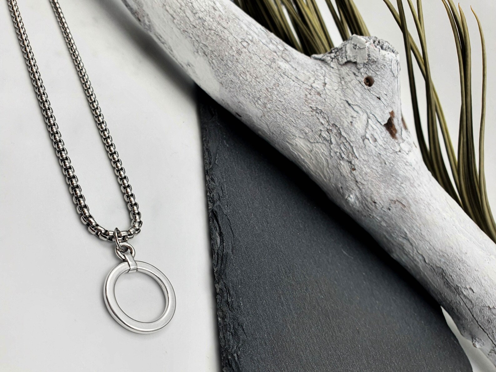 O Ring Silver Box Chain Necklace Stainless Steel Chain Circle - Etsy