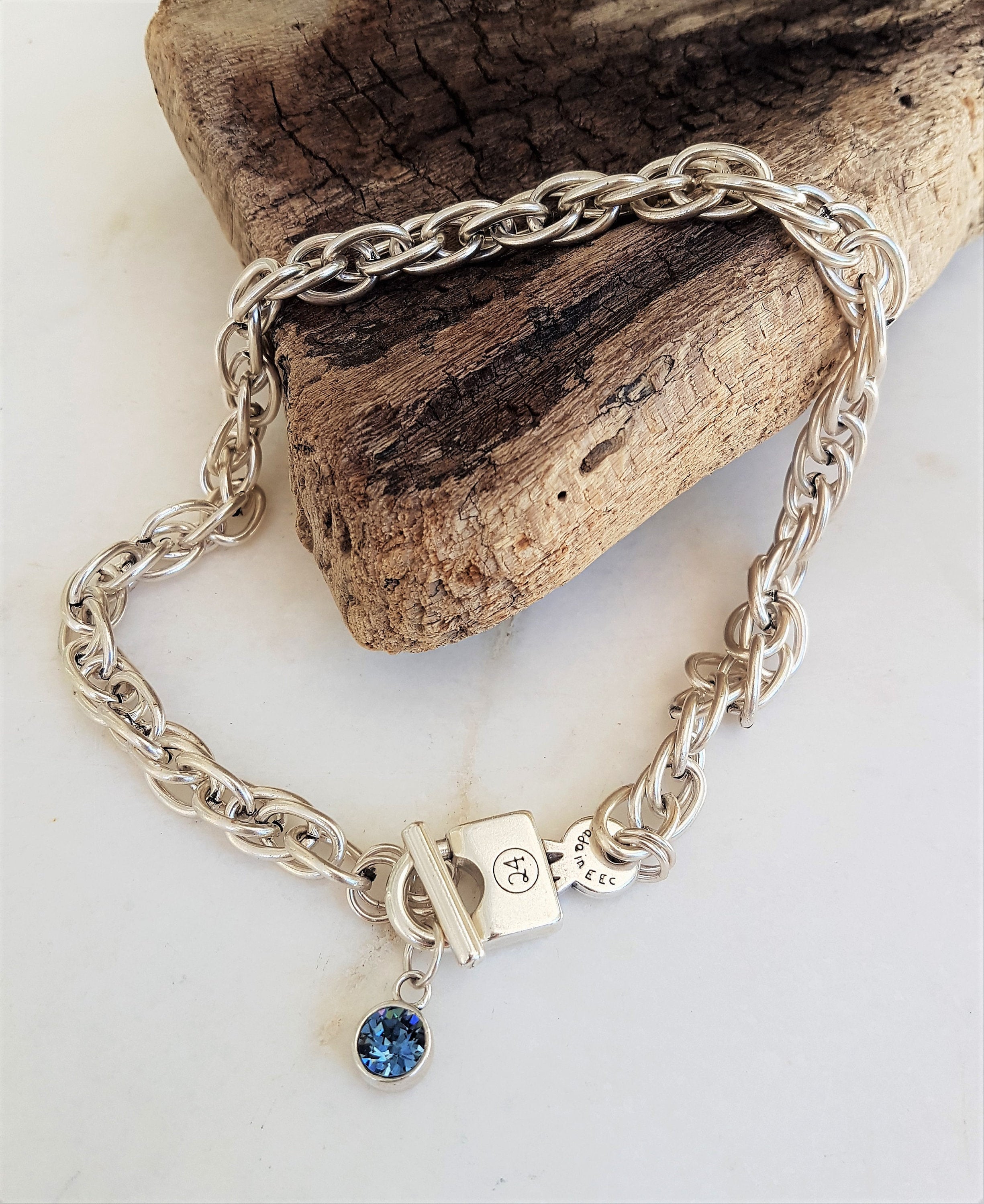 Swarovski necklace link chain padlock necklace thick chain | Etsy