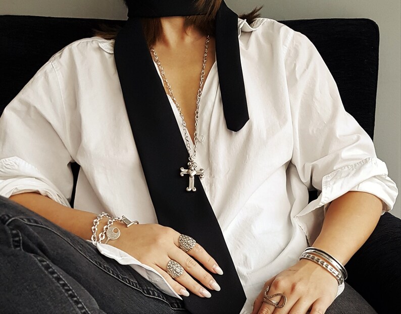 Large silver cross chain necklace big cross silver chain | Etsy