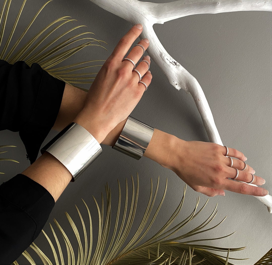 Super Wide Silver Open Cuff Bracelet• Adjustable Modern Bracelet ...