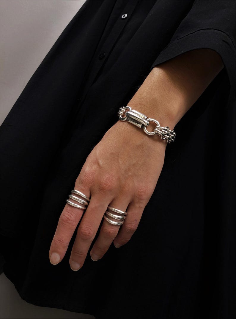 New Thick Silver Chain ID Tag Uno De 50 Style Bracelet• Large Bulky ID ...