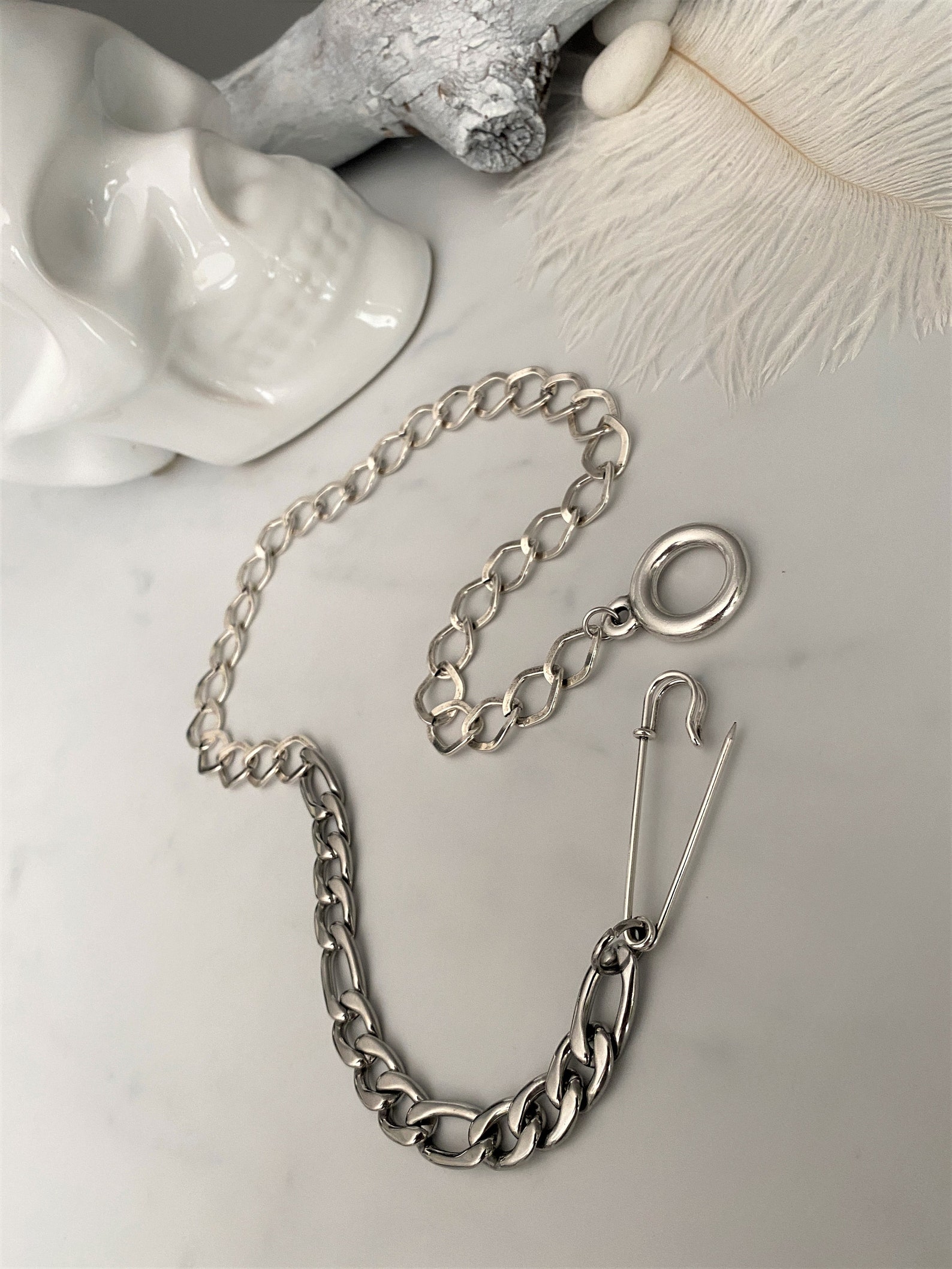 Chunky Mixed Chains Safety Pin Necklace Silver Safety Pin - Etsy